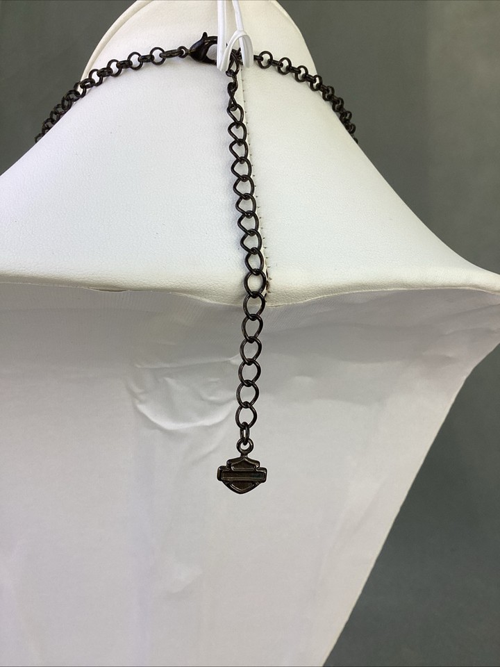 Harley Davidson BLACK SKULL pendant crystals on black link chain w/Bar ...