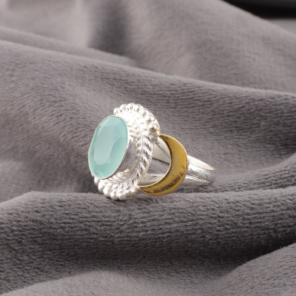 Aqua Chalcedony Gemstone 925 Sterling Ring Handmade Jewelry Ring For ...