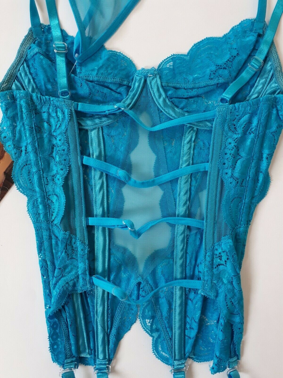 Shirley of Hollywood Turquoise Lace Bustier Size 38 Designer Basques ...