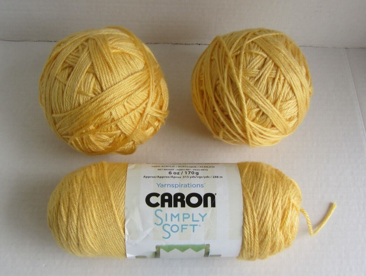 Caron Simply Soft Acrylic Yarn 6oz Sunshine 9755 2 Partial & 1 Full ...