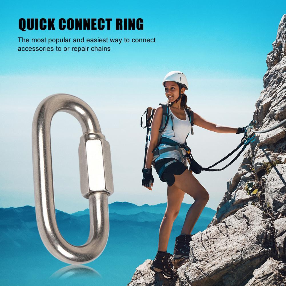 Stainless Steel Screw Lock Quick Links Chain Climbing Carabiner Hook ...