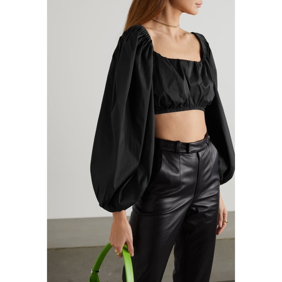 Zeynep Arcay Balloon Cotton Crop Top in Black 6 New Womens Blouse | eBay
