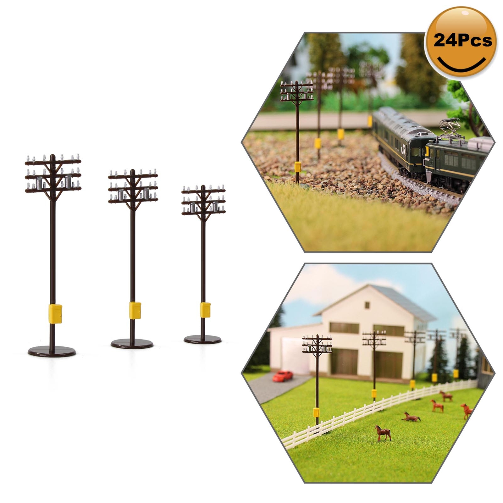 24pcs Model Railway N Scale Telegraph Poles 1:150 Power Poles 5.8cm Tel ...
