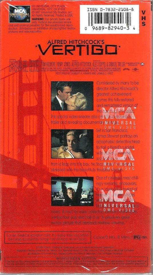 Vertigo VHS 1997 James Stewart Kim Novak Alfred Hitchcock Mystery Romance VTG PG | eBay