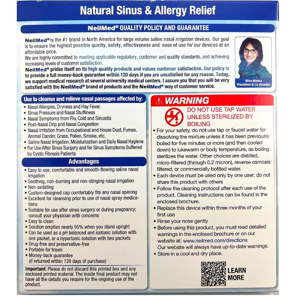 NeilMed Sinus Rinse- A Complete Sinus Nasal Rinse Kit, 50 count, Ex. 12 ...