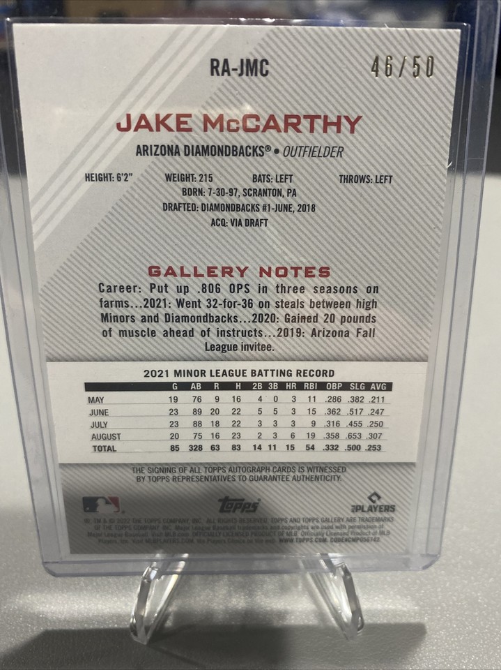 2022 Topps Gallery Rookie Auto Blue Jake McCarthy #RA-JMC 46/50 | eBay