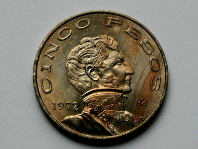 Mexico 1972 $5 PESOS Coin AU++ with Streaky Toned-Lustre & Edge ...