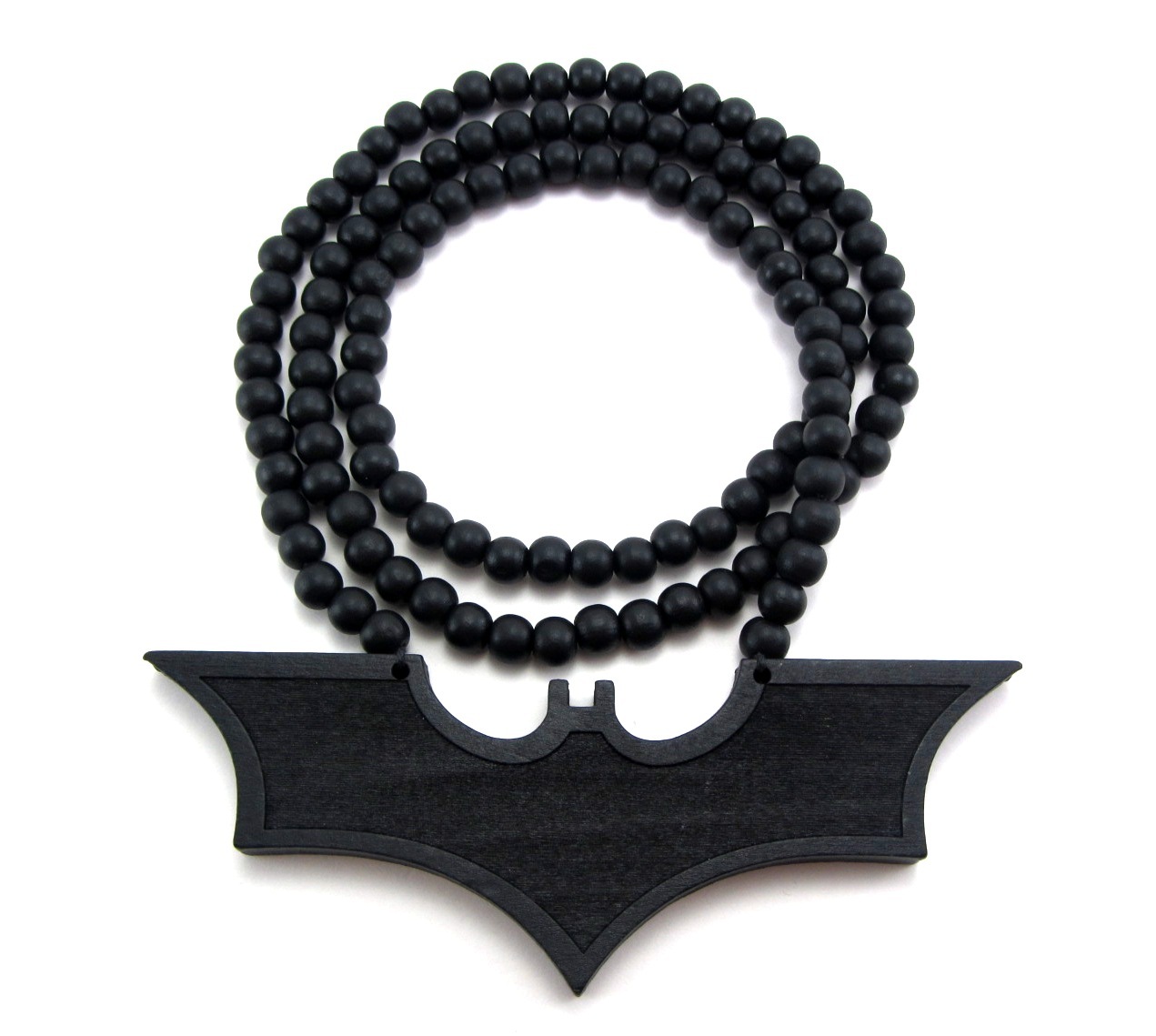 Wooden Batman Symbol Pendant Piece 36" Chain Bead Necklace All Good ...