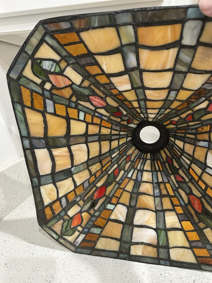 Vintage Tiffany Style Stained Glass Lamp Shade Slag Glass Mission Deco ...