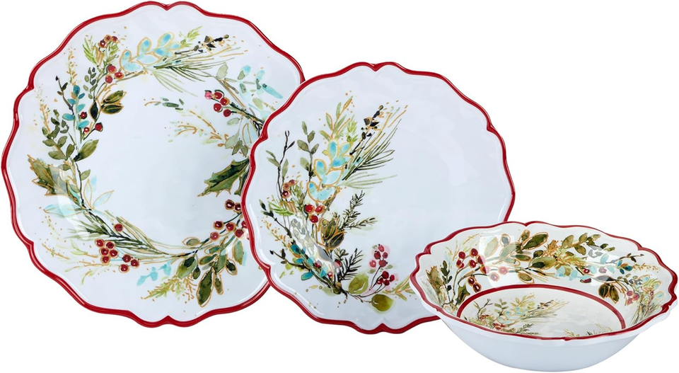 Festive 12-Pc Melamine Dinnerware Set for 4 - Perfect for Christmas ...