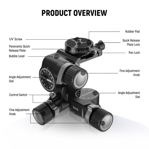 NEEWER TH15D 3-Way Geared Head w/Arca QR 360° Pan 13.2lb Load for sale ...