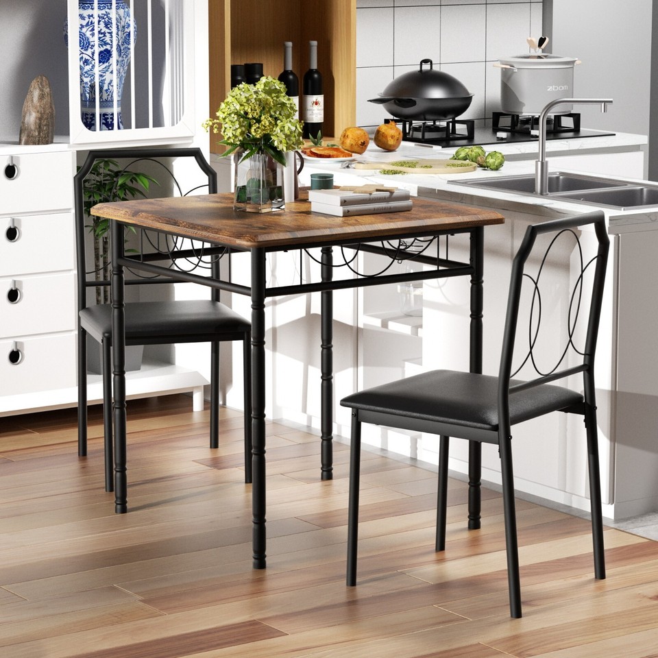 3 Pieces Dining Table Set 2 Chair Kitchen Breakfast Square Table Space ...