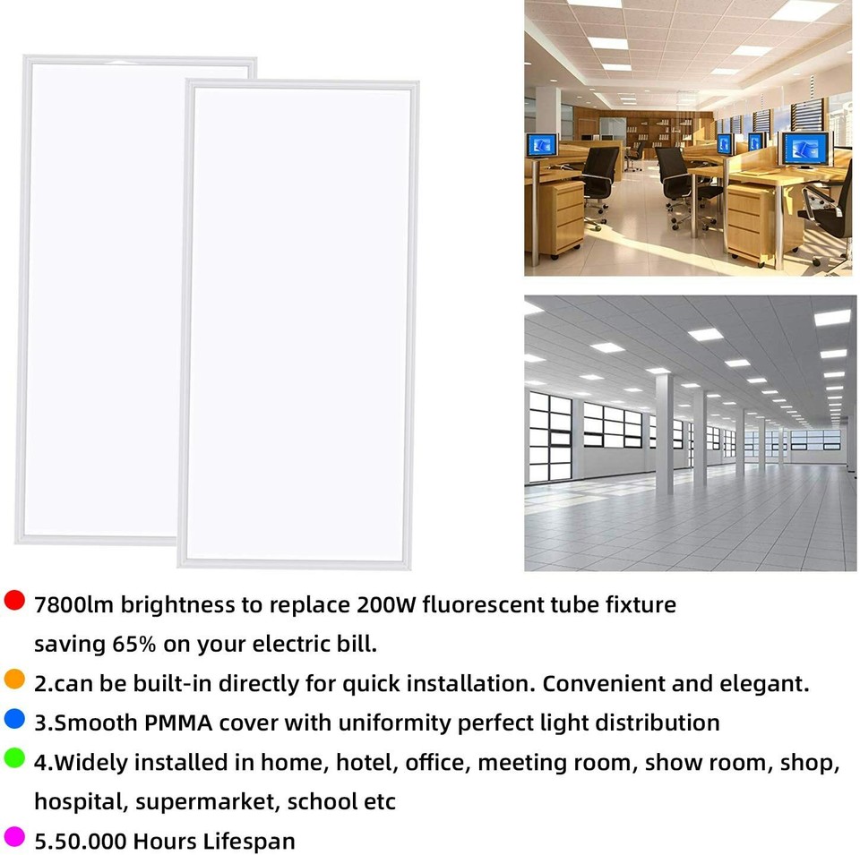 4pc 2x4FT LED Flat Panel Troffer Light 75W Recessed Back-Lit Drop ...