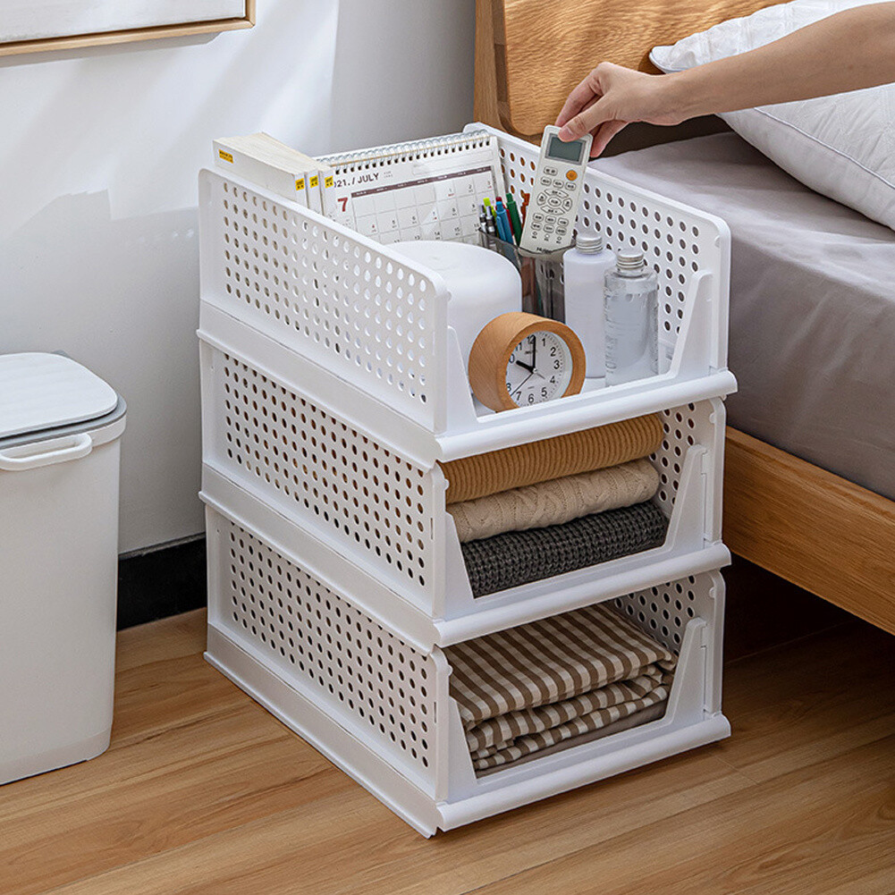 Stackable Wardrobe Clothes Storage Drawer Basket Box Bedroom Bathroom ...