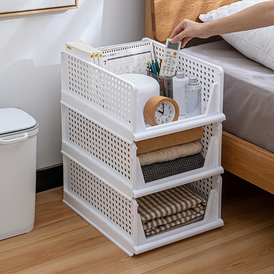 Stackable Wardrobe Clothes Storage Drawer Basket Box Bedroom Bathroom ...