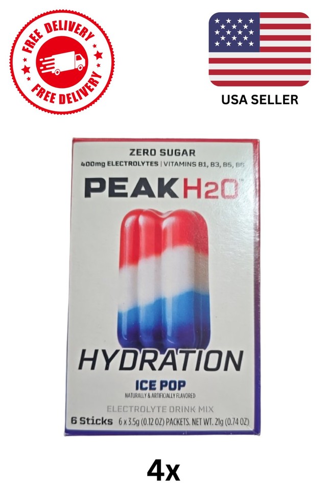 ( Lot Of 4 ) Peak H20 Ice Pop Hydration Sugar Free Drink Mix 24 Packs ...