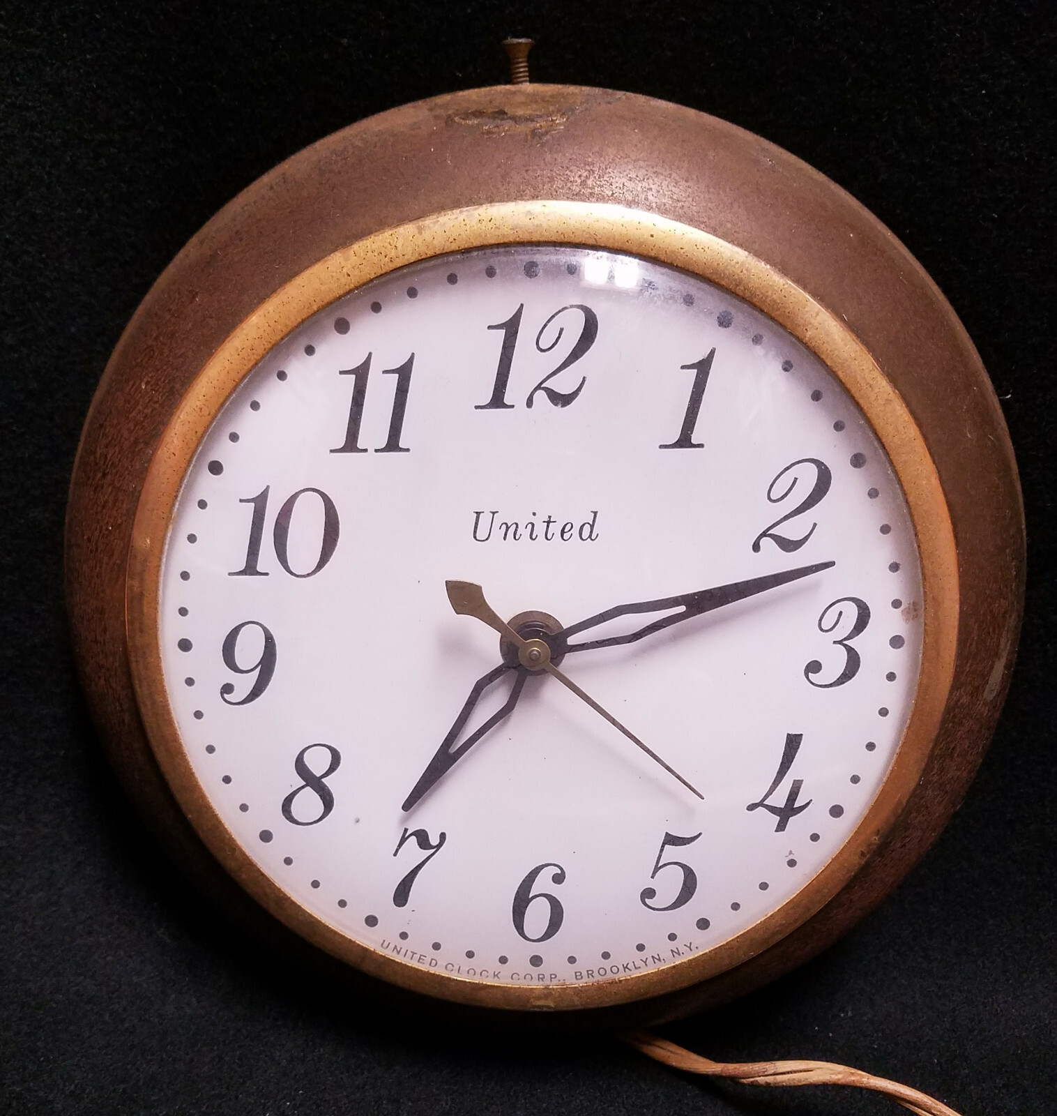 Vintage Brass Wall Clock UNITED CLOCK CORP Brooklyn NY 8" round model ...