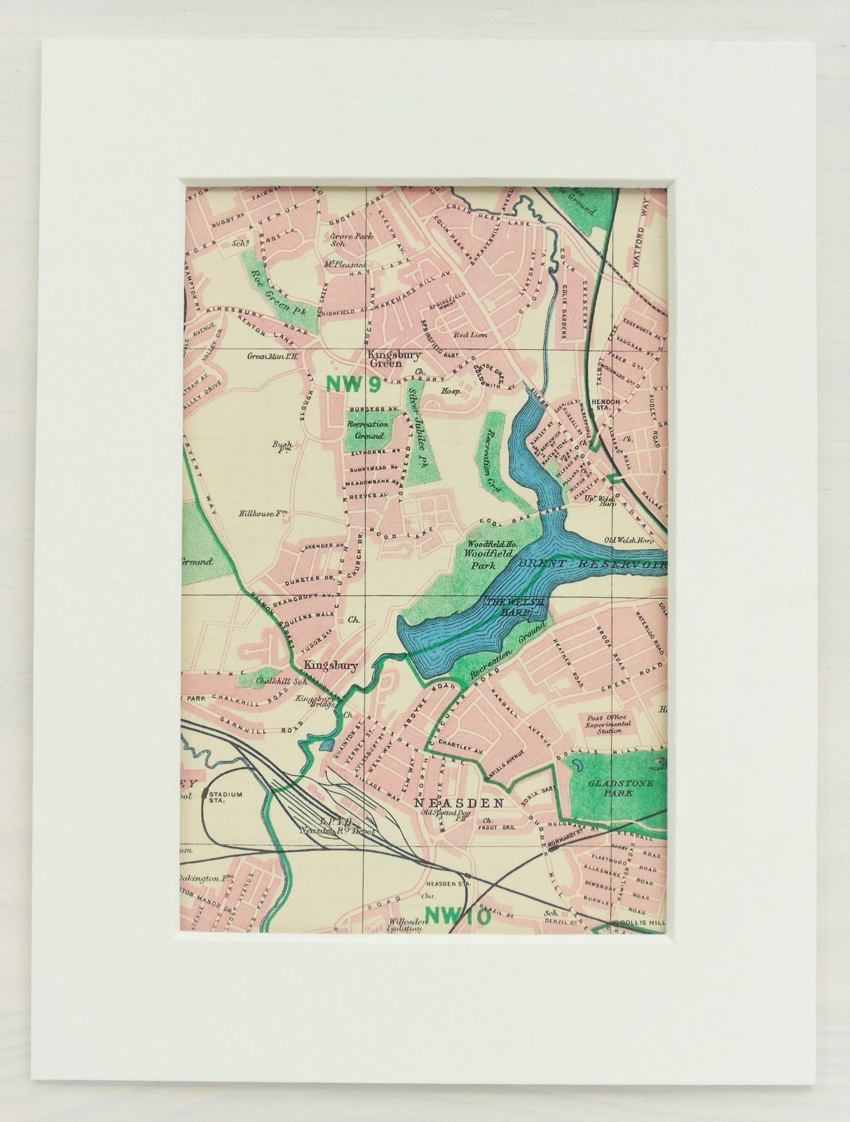Vintage 1940s London Map - Mounted - Colour - North West, Kingsbury ...