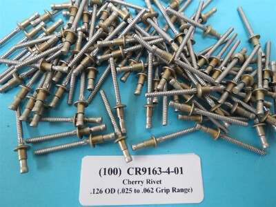 (100) CR9163-4-01 Cherry 1/8 Universal Head Rivet Grip .025 > .062 ...