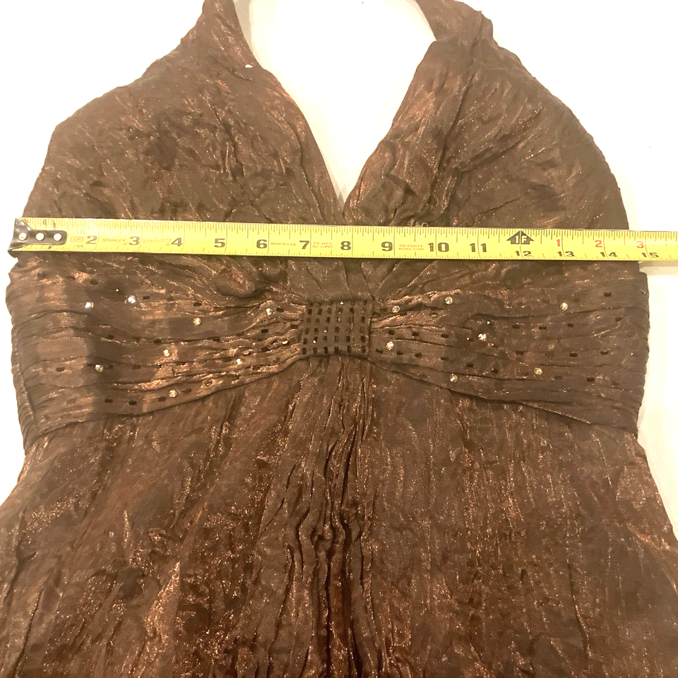 Nicole Miller Platinum Dress Womens 6 Brown Gold V-Neck Metallic ...