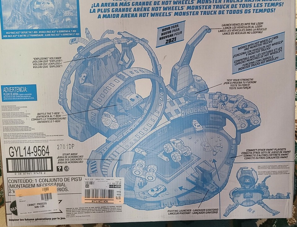 Hot Wheels Monster Truck T-Rex Volcano Arena Car Track Set NEW Monster ...