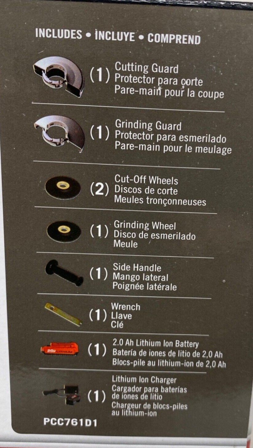 Porter-Cable PCC761D1 20V MAX 11 Piece 4-1/2" Angle Grinder W/Battery ...