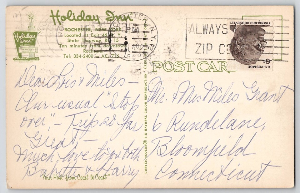 1969 Holiday Inn Rochester NY Multiview Chrome Postcard Pool Restaurant ...