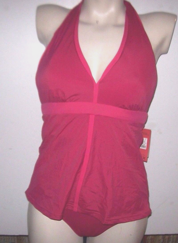 NEW 2 pc SPANX 6 chic trim rouge dark pink tankini swimsuit shapewear ...