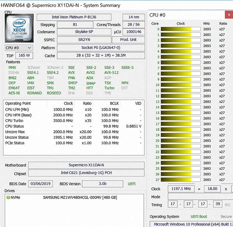 Intel Xeon Platinum P-8136 OEM CPU LGA-3647 2.0GHz 28-Core 165W SR2YN ...