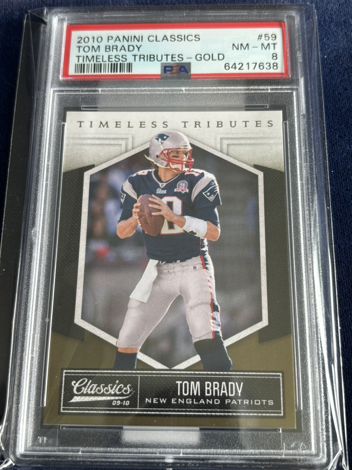 2010 TOM BRADY PANINI TIMELESS TRIBUTES-GOLD 59 41/50 PSA 8 POP 2 AUTH ...
