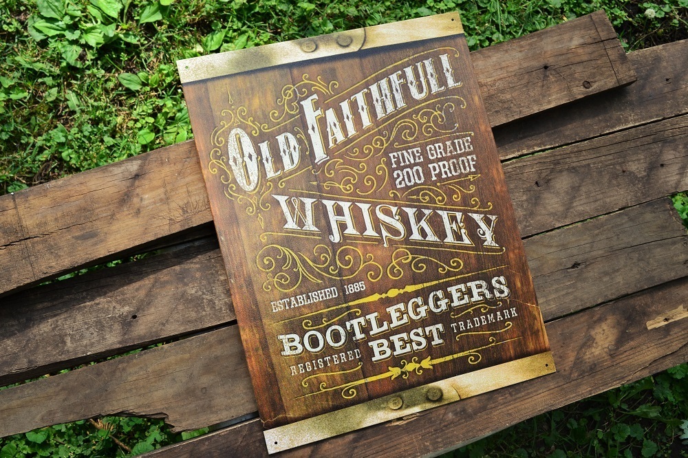 Old Faithful Whiskey Tin Metal Sign - Moonshine - Bootleggers Best ...