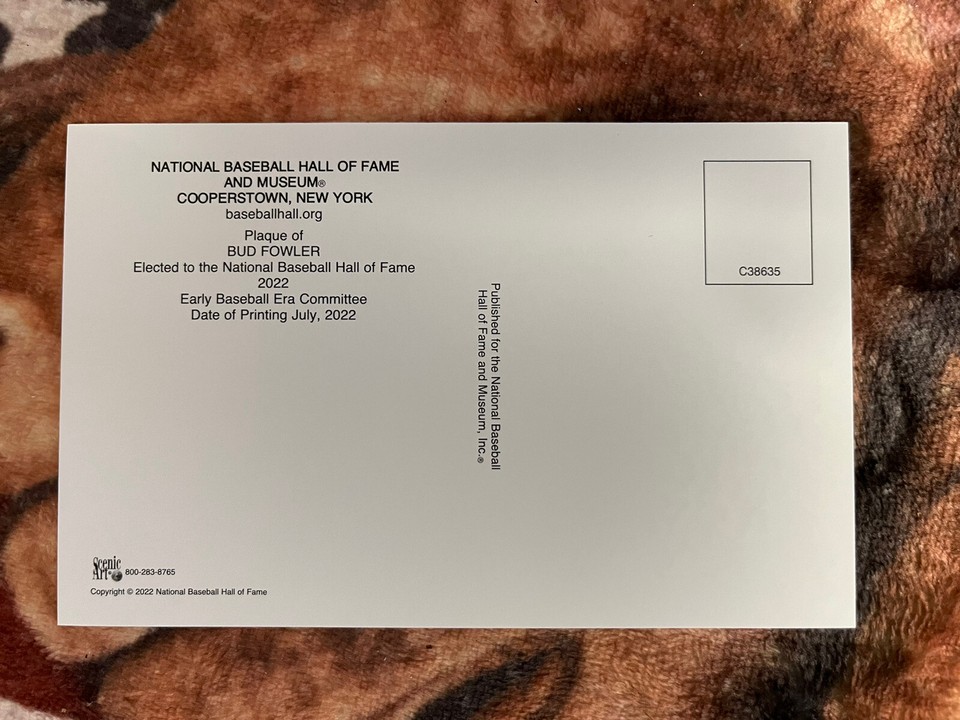 Bud Fowler Postcard - 2022 Baseball Hall of Fame Induction Plaque ...