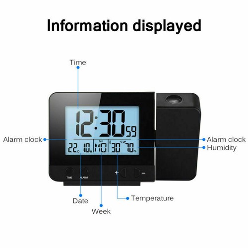 Projector Clock LED Display Temperature Humidity Backlight Rotate Alarm ...
