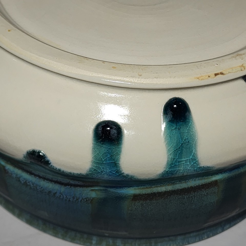 CL Chris Lively Pottery Bowl Bean Pot Lid Winter Blue Drip Virginia ...
