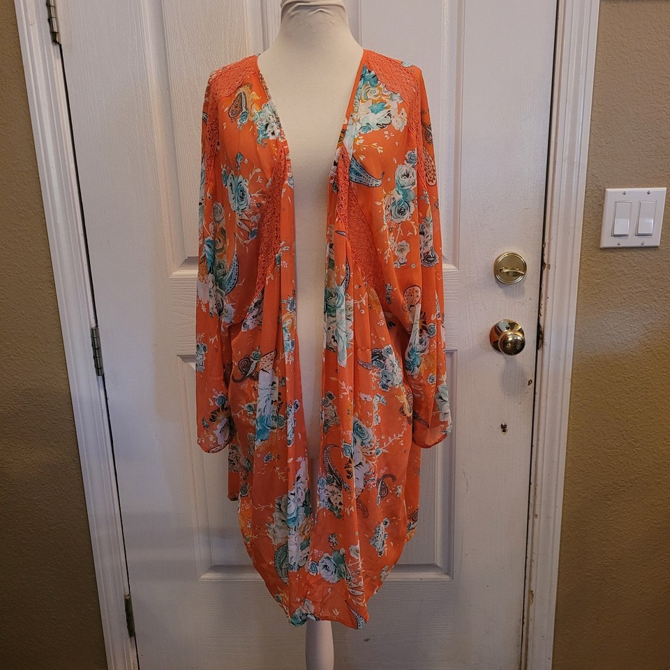 Torrid Duster Kimono Peach Floral Top Size 3 4 3X 4X Lace Country ...