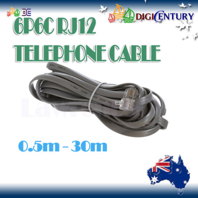 6P6C RJ12 Reverse Crossover Grey Telephone Lead Cable 5/10/15/20/25/30m ...