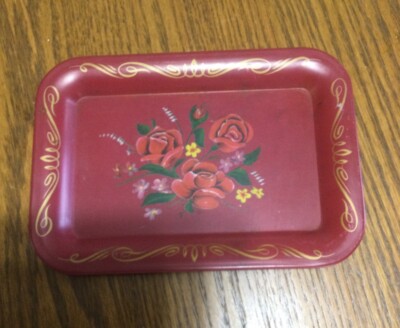 Vintage Small Metal Tray With Flowers | eBay