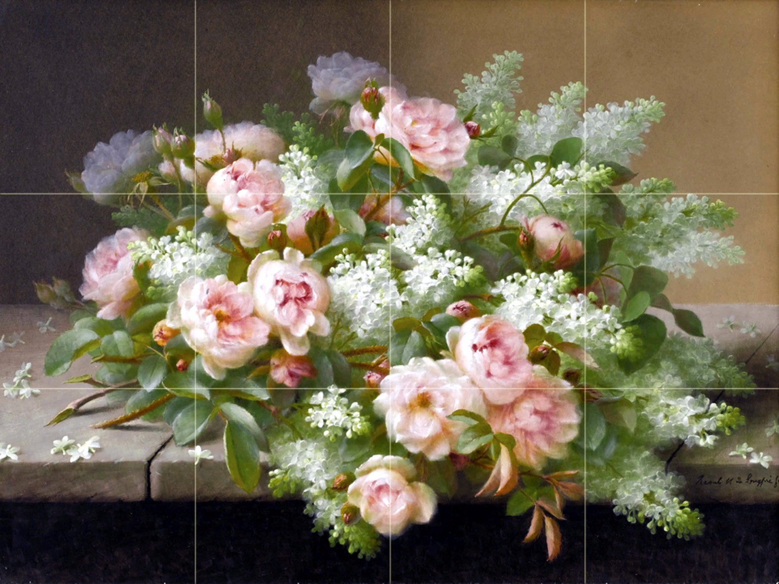 24 x 18 flowers roses and lilac Accent Tile Mural Kitchen Backsplash ...