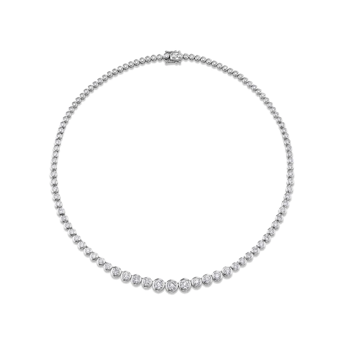 14K or Blanc Diamant Tennis Collier 15” Pouce Chaton Set 5.80CT Rond ...