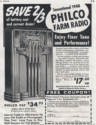 Magazine Ad - 1939 - PHILCO Farm radio - Model 95F | eBay