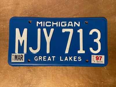 1997 Michigan License Plate Great Lakes Blue # MJY 713 | eBay