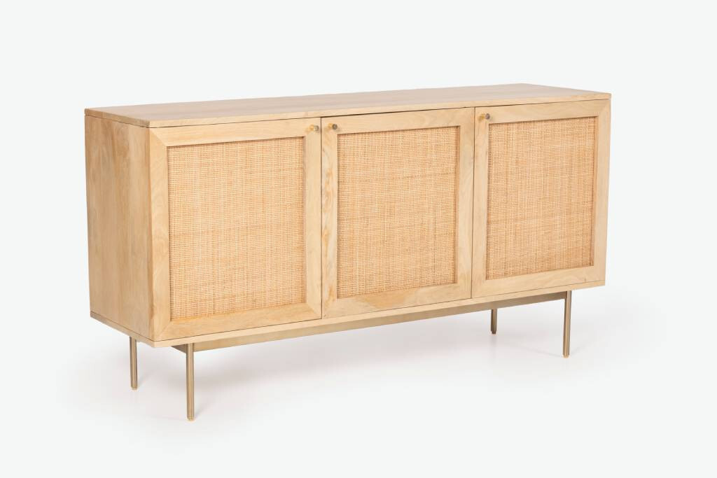 FELICE SOLID MANGO TIMBER & RATTAN BUFFET SIDEBOARD 3 DOORS NATURAL | eBay