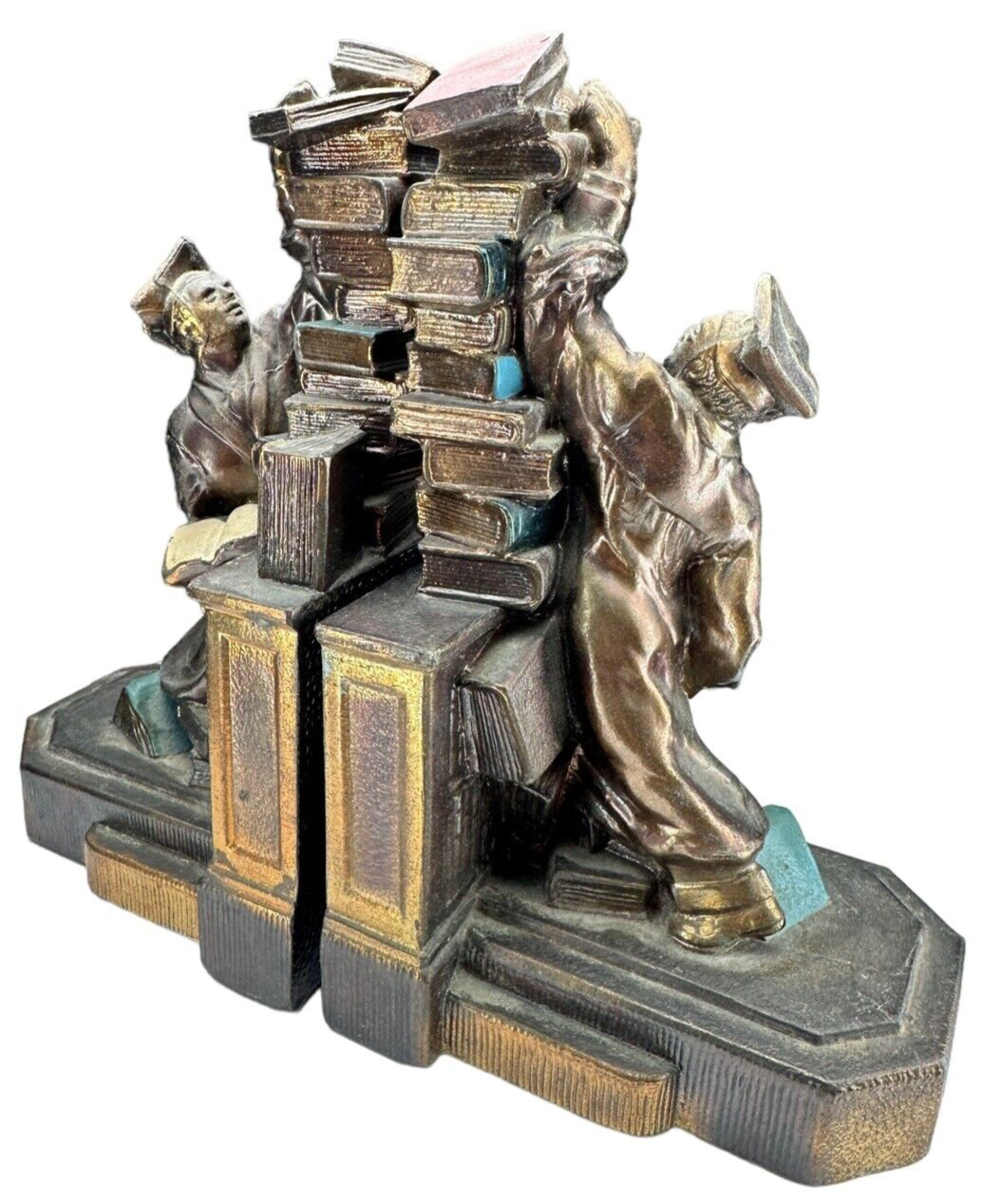Dodge Inc. Bronze Bookends Graduate Holding Book Stack 1930/40s 7 1/4 ...