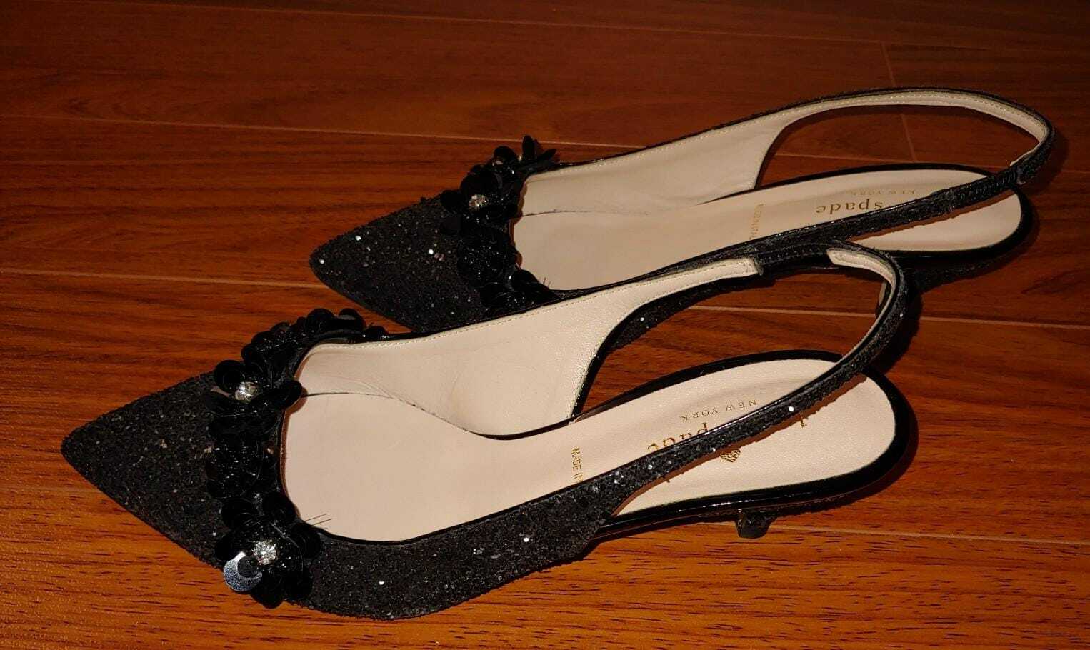 NEW KATE SPADE - Made In Italy - OLIMA Slingback Black Glitter Pumps Sz ...
