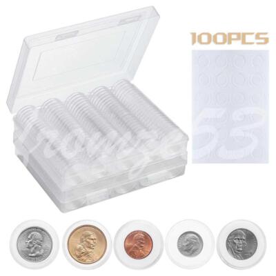 🔥100PCS 30mm Silver Gold Coin Cases Capsules Holder Clear Plastic Round ...