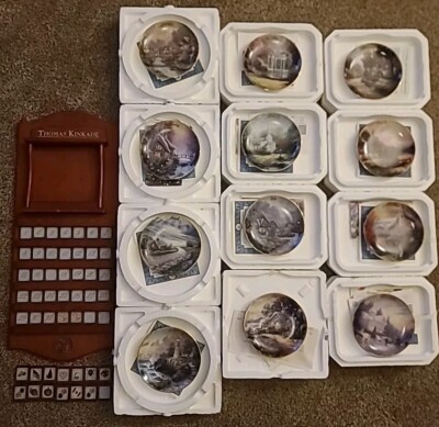 Thomas Kinkade Simpler Times Wooden Calendar with 12 Plates & 49 Tiles ...