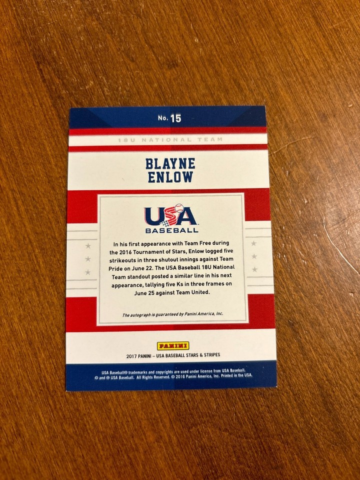 Blayne Enlow 2017 USA Baseball Stars Stripes Auto #15 Minnesota Twins ...