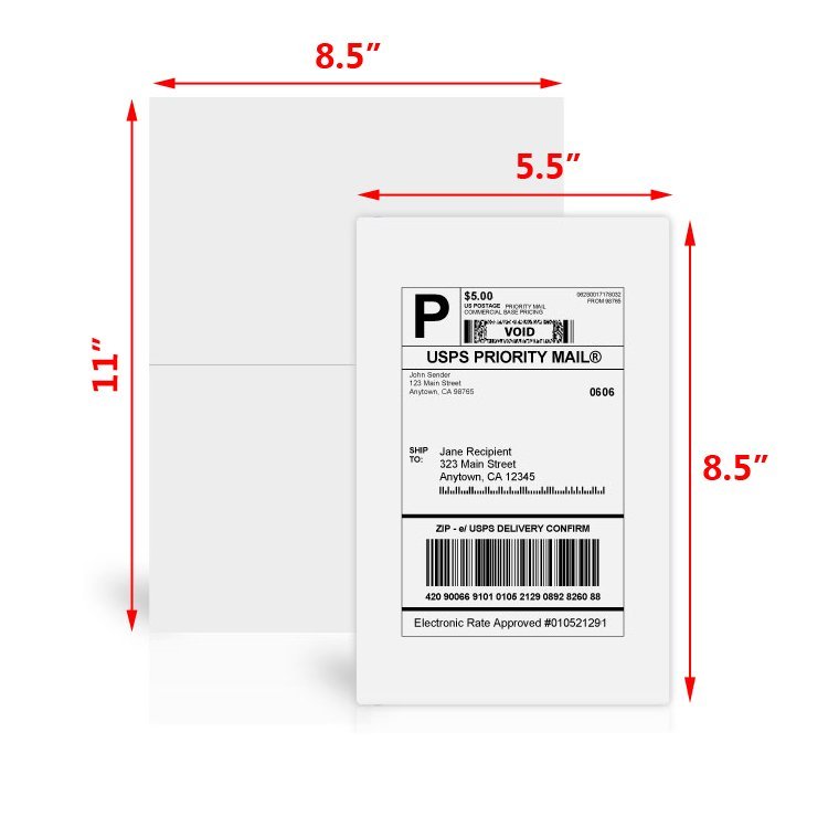 200 Half Sheet Shipping Labels 8.5x5.5 Self Adhesive For Paypal eBay ...