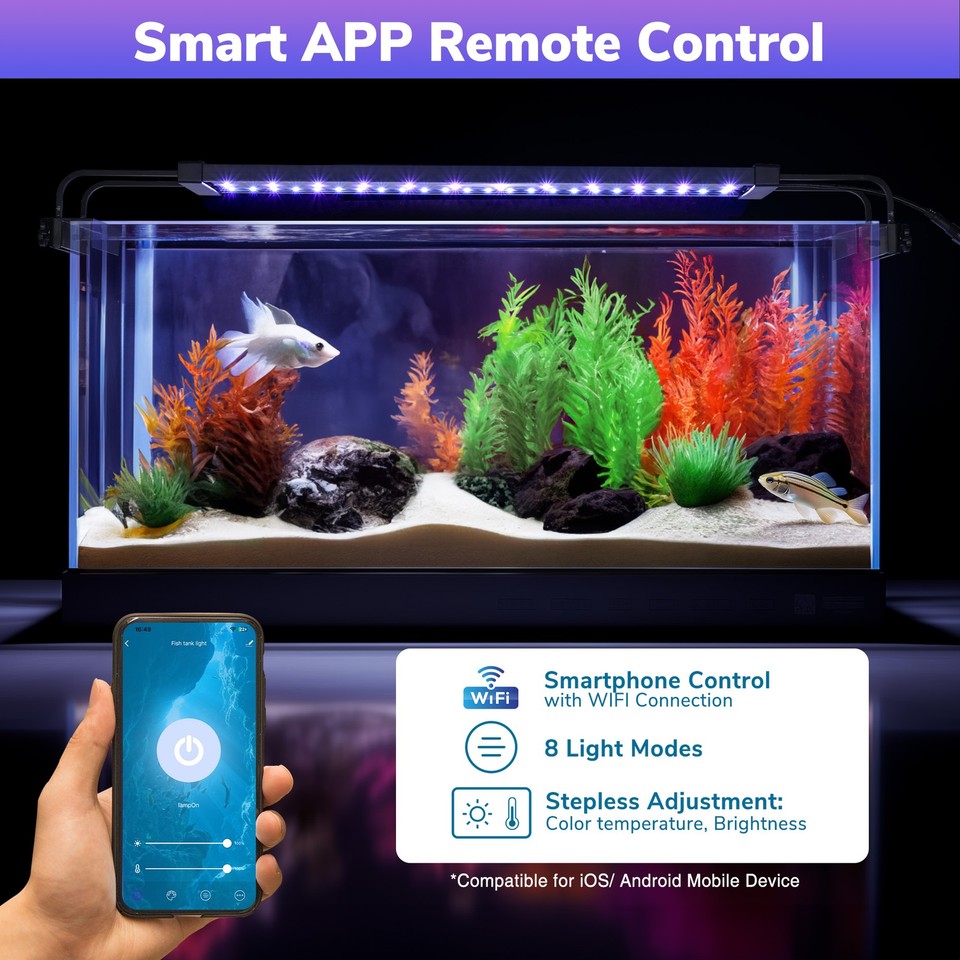 AquaBasik LED Aquarium Light 22"-30" Fish Tank Extendable Brackets APP ...