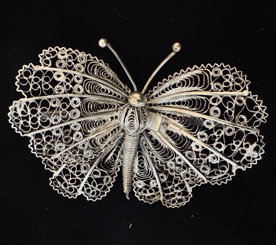 Vintage Sterling Silver Filigree Butterfly Brooch Pin Handmade Fashion ...